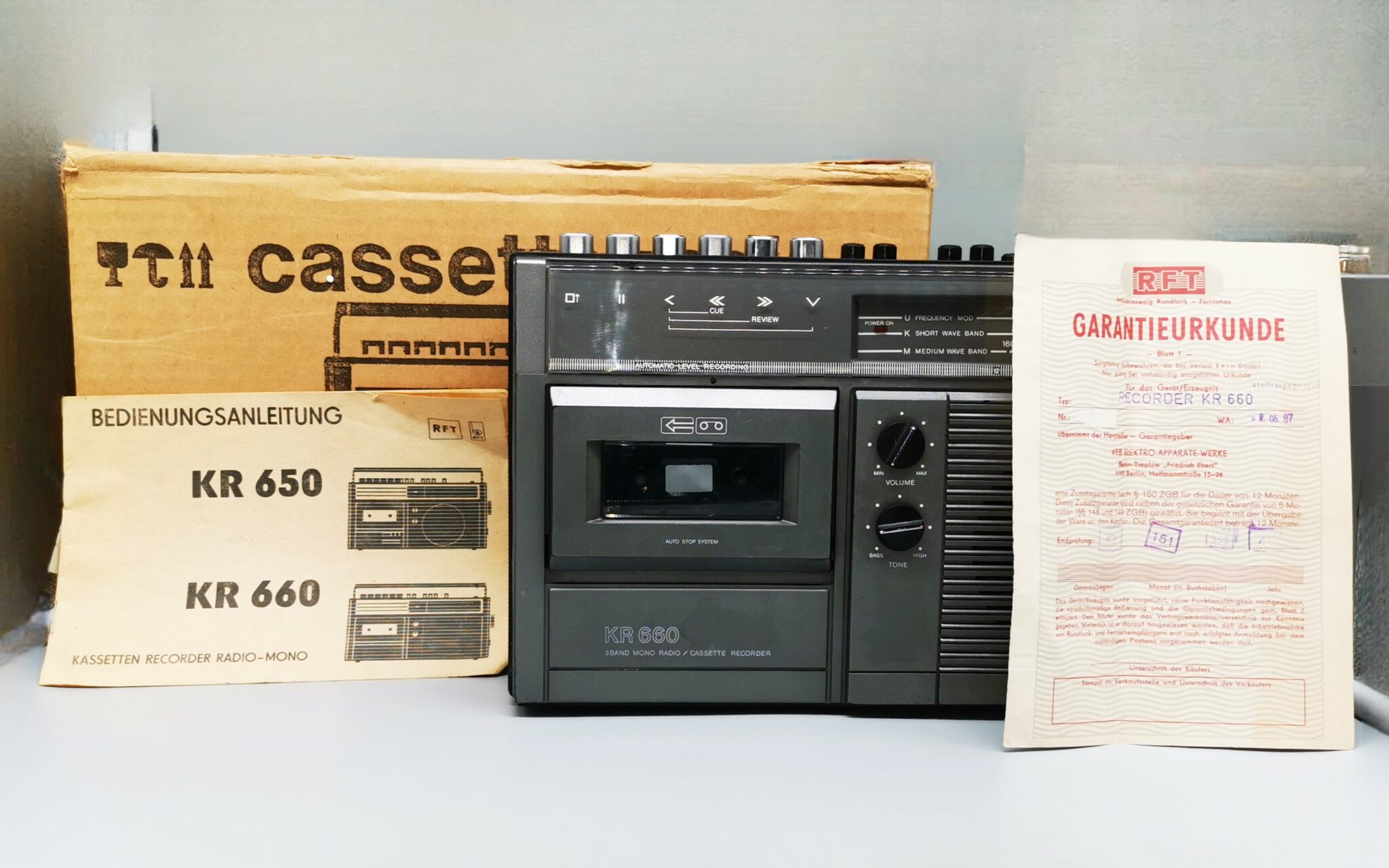 RFT KassettenrekorderKR 660 grau mit OVP,Anleitung.... - DDR-HIFI-TECHNIK
